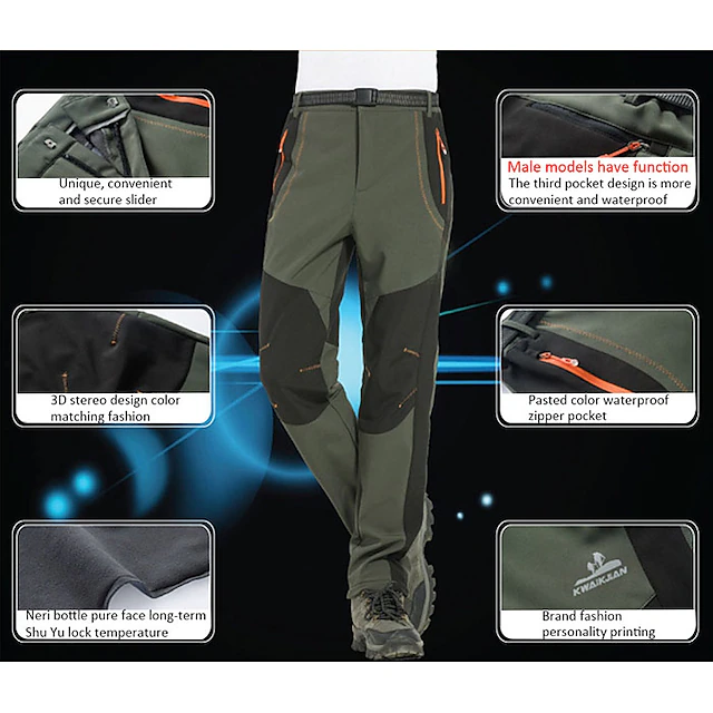 Herren Fleece Gefütterte Hose Wasserdichte Wanderhose Hose