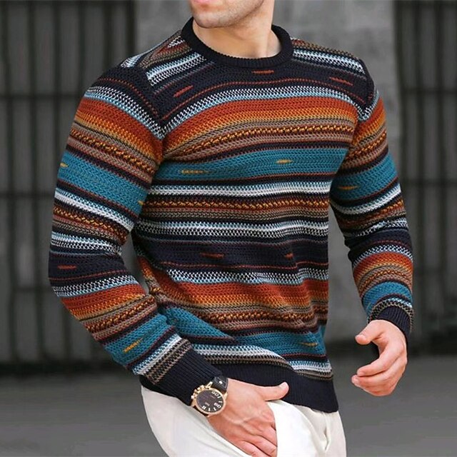 Men's Sweater Pullover Sweater Jumper Ribbed Knit Cropped Knitted ...