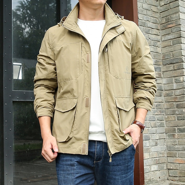 Men's Lightweight Jacket Cargo Jacket Hoodie Jacket Outdoor Daily Wear ...