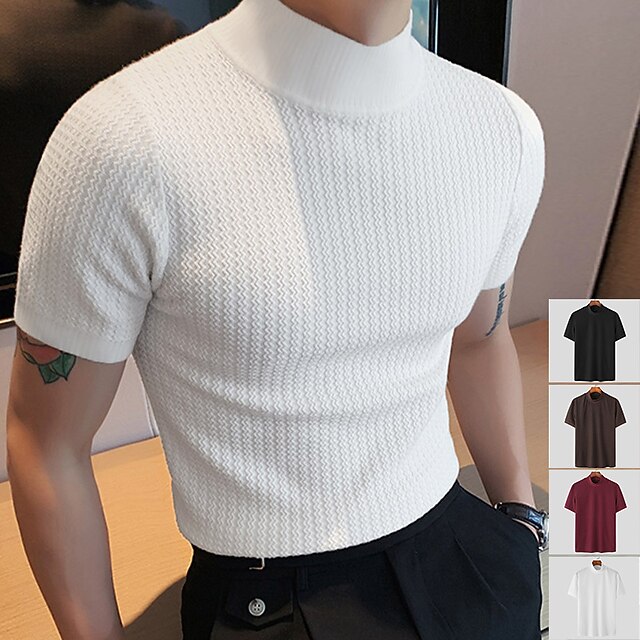 Voor heren T-shirt Gebreid T-shirt Effen Coltrui Straat Vakantie Korte ...