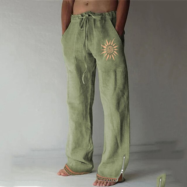 Men's Trousers Summer Pants Beach Pants Zipper Pocket Drawstring Sun ...