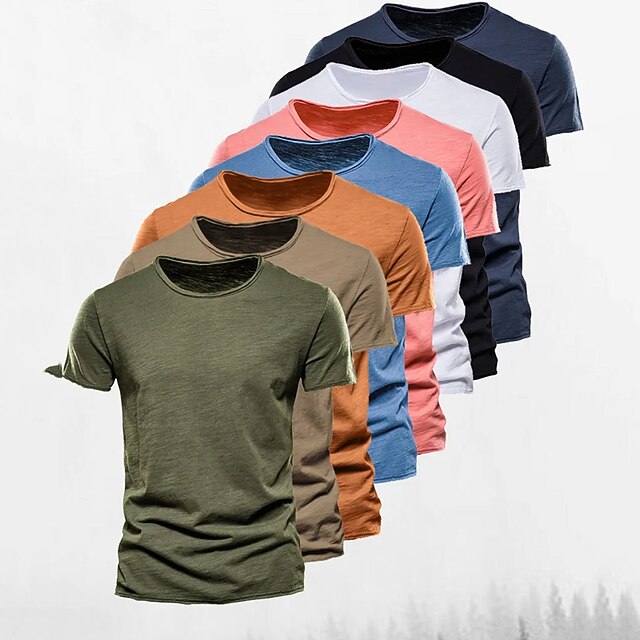 Men's T shirt Tee Tee Top Plain Crew Neck Street Vacation Short Sleeves ...