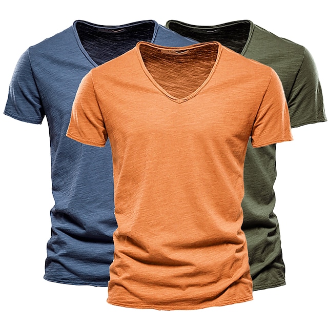 3pcs Herren T Shirt V Ausschnitt Kurzarm Feste Farbe V Ausschnitt Täglich Patchwork Kleidung 2St ...