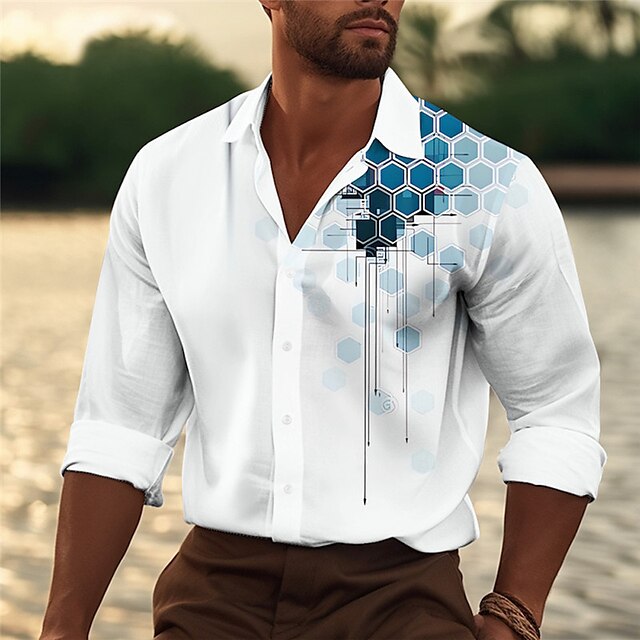 Geometry Casual Mens Shirt Outdoor Street Casual Daily Fall And Winter