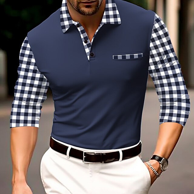 Hombre Polos con botones POLO Casual Deportes Diseño Manga Larga Moda ...
