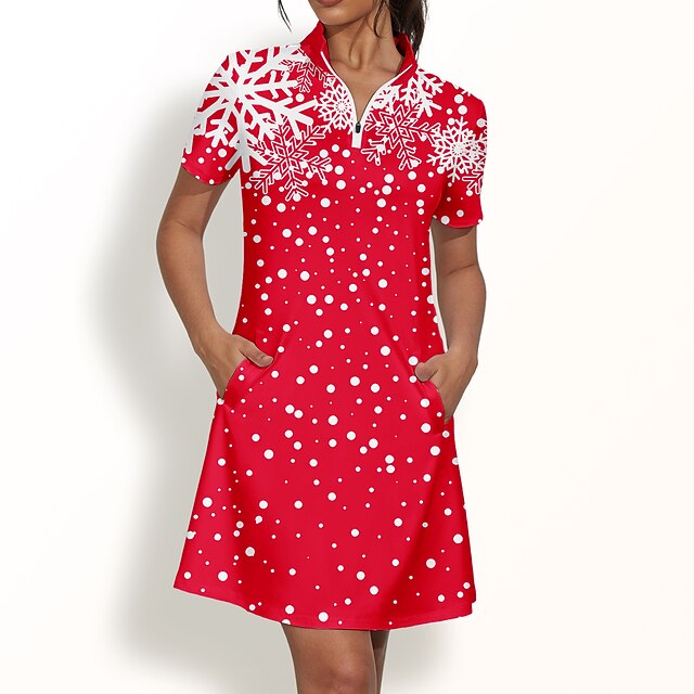 Women's Golf Dress Red Short Sleeve Sun Protection Dress Ladies Golf ...