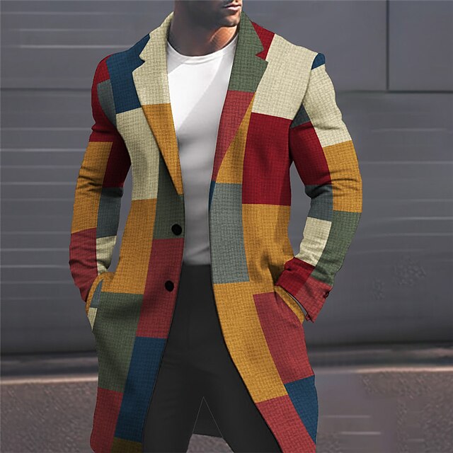 Plaid Checkered Business Casual Men's Coat Work Wear to work Going out ...