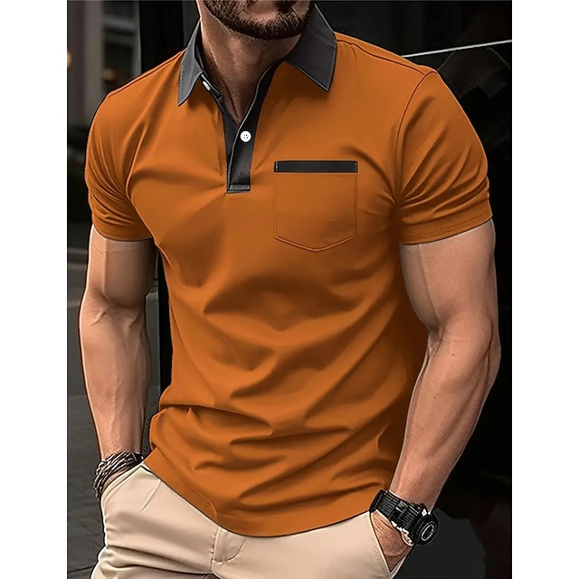Hombre POLO Polos con botones Negocio Casual Diseño Manga Corta Moda ...