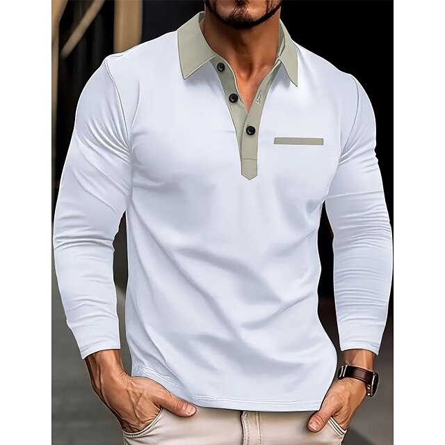 Men's Polo Shirt Button Up Polos Casual Sports Lapel Long Sleeve ...