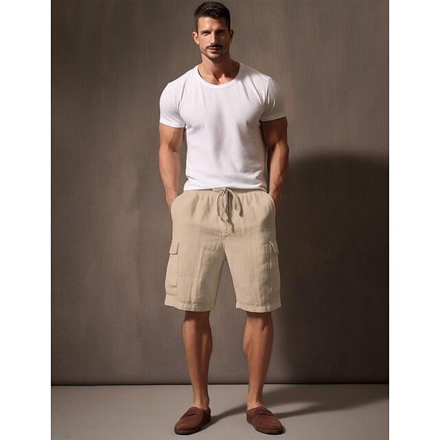 40% Lin Homme Short Short en lin Short d'été Cordon Taille elastique ...
