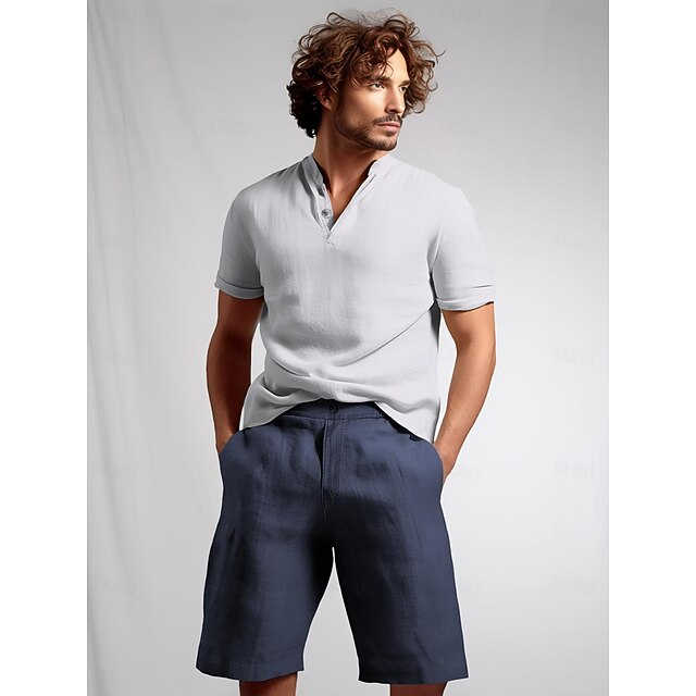 40% Lin Homme Short Short en lin Short d'été Boutonner Poche Taille ...