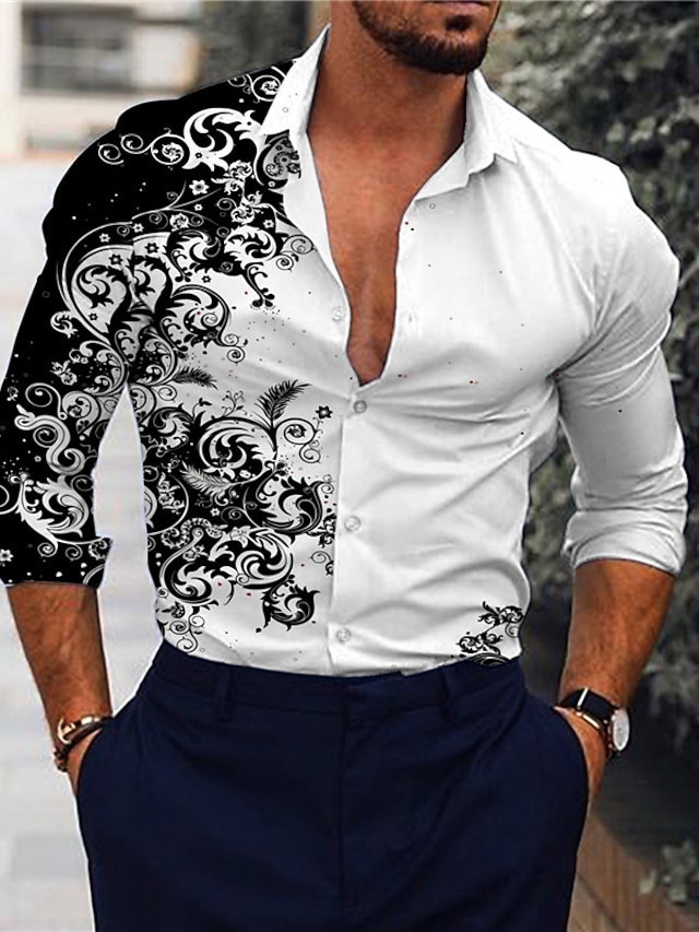 Homme Chemise Chemise graphique Floral Col rabattu Noir Rouge Bleu ...