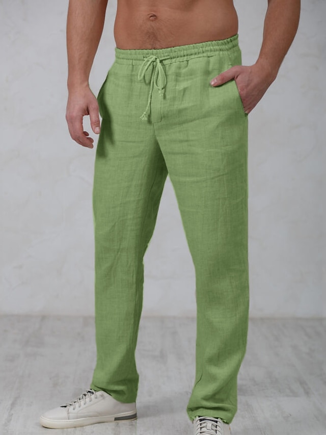Men's Linen Pants Trousers Summer Pants Beach Pants Drawstring Elastic ...