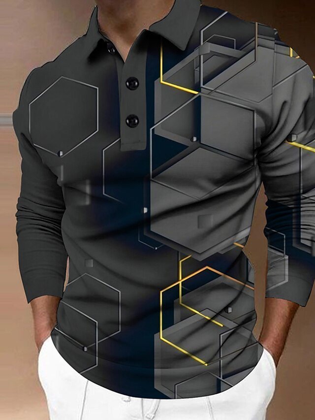 Men's Polo Shirt Golf Shirt Graphic Prints Geometry Turndown Yellow ...