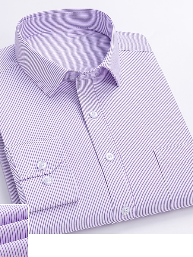 Homme Chemise Blanche Violet Claire Gris Claire manche longue Rayé Col rabattu Printemps ...
