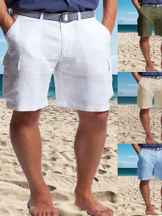 Homme Short Short en lin Short d'été Short de plage Multi poche Jambe ...