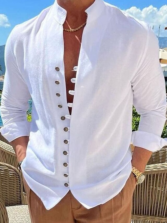 Men's Shirt Button Up Shirt Casual Shirt Black White Pink Blue Orange ...