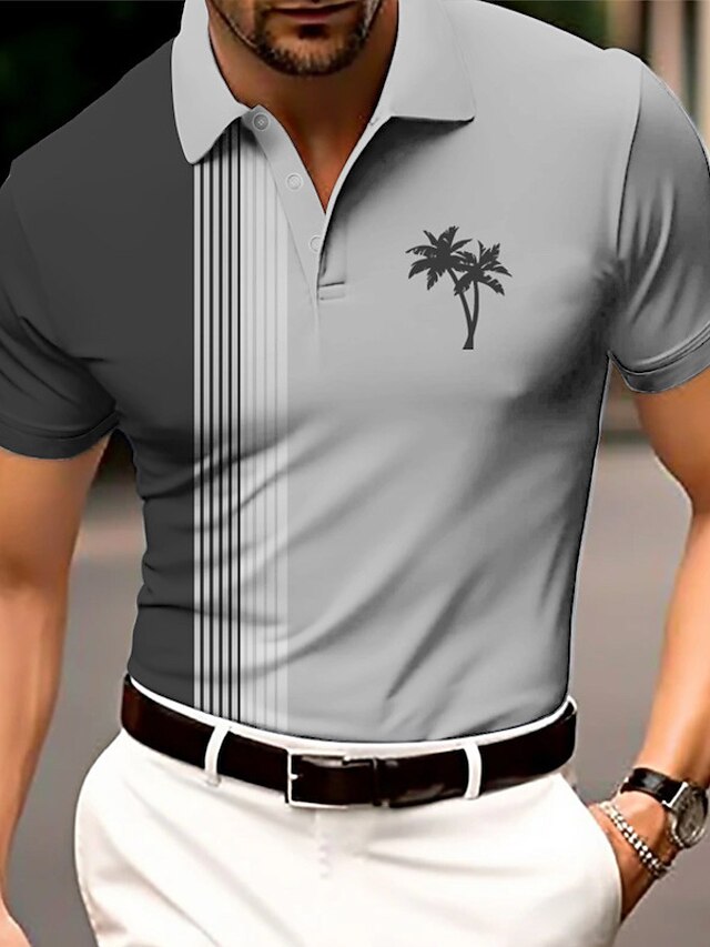 Men's Polo Shirt Lapel Polo Button Up Polos Golf Shirt Coconut Tree ...