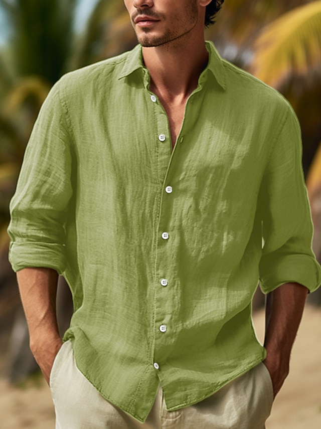Voor heren Overhemd linnen overhemd Overhemd met knopen Zomer overhemd ...