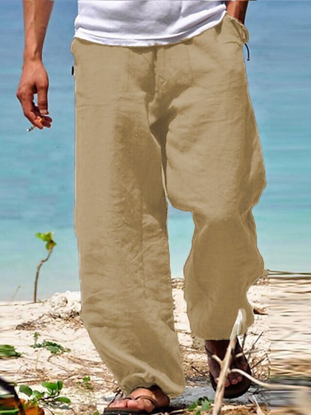 Men's Linen Pants Trousers Chinos Elastic Drawstring Design Fashion ...