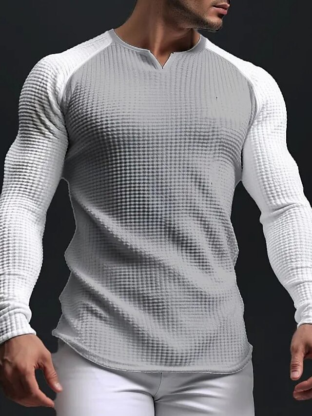 Homens Camiseta Camisa Waffle T-shirt Camisa de manga longa Bloco de ...
