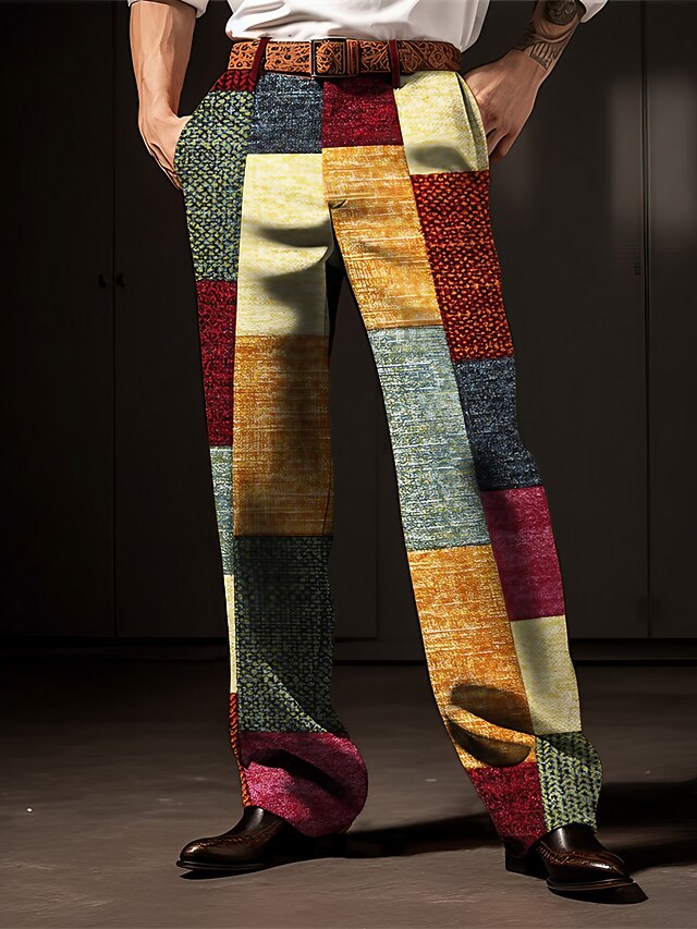 Plaid Geometry Business Men's 3D Print Pants Trousers Outdoor Street ...