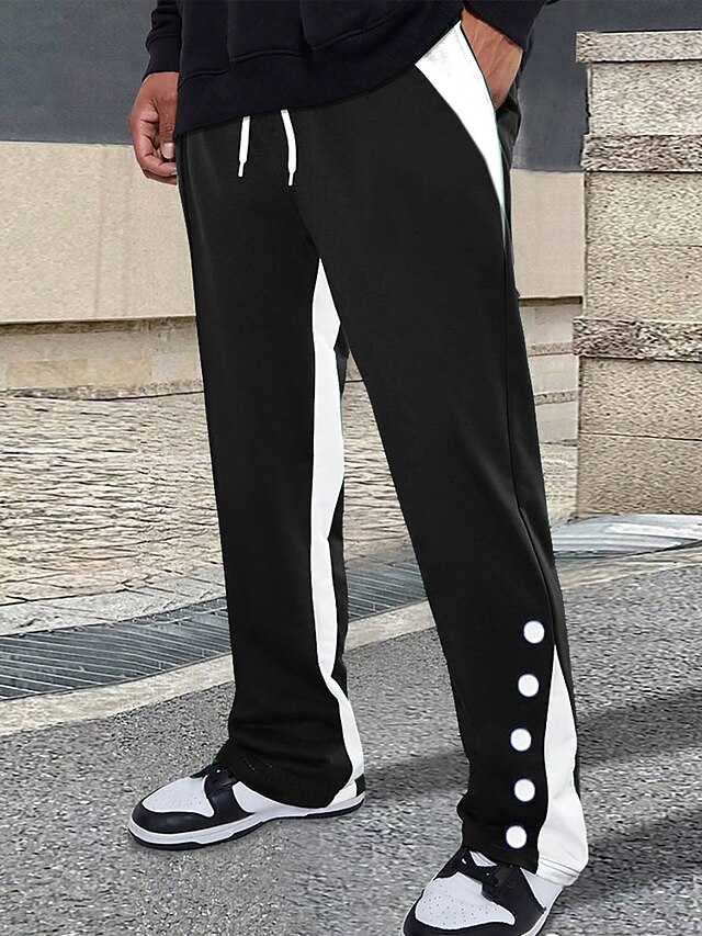 Mens Sweatpants Joggers Trousers Patchwork Drawstring Elastic Waist