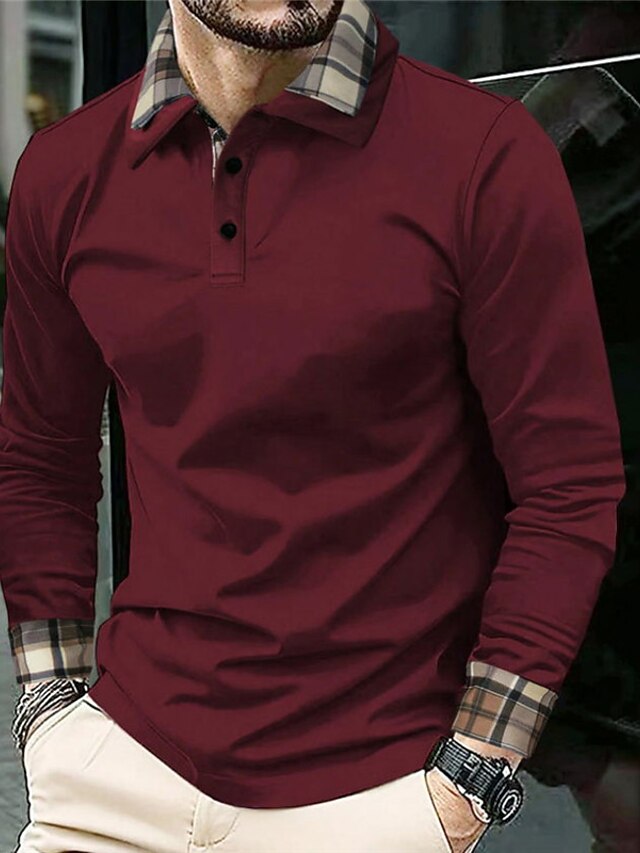 Hombre Polos con botones POLO Casual Deportes Diseño Manga Larga Moda ...