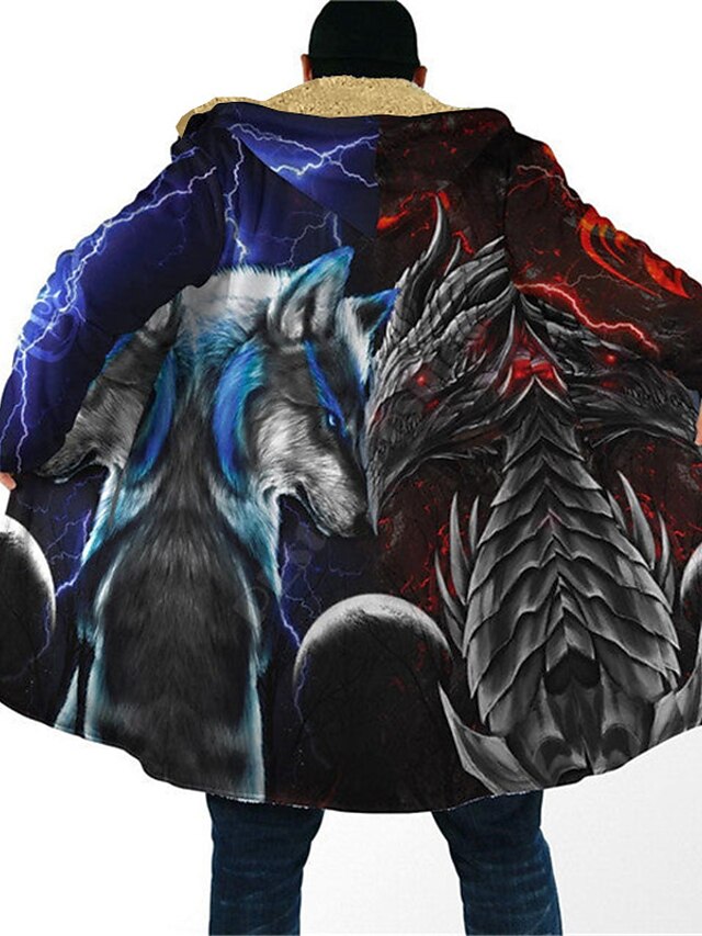 Wolf Abstract Men's Fleece Jacket Coat Hoodie Jacket Daily Wear Going ...