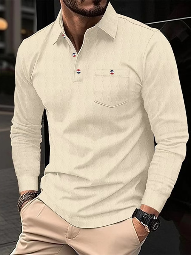 Men's Polo Shirt Button Up Polos Casual Holiday Classic Long Sleeve ...