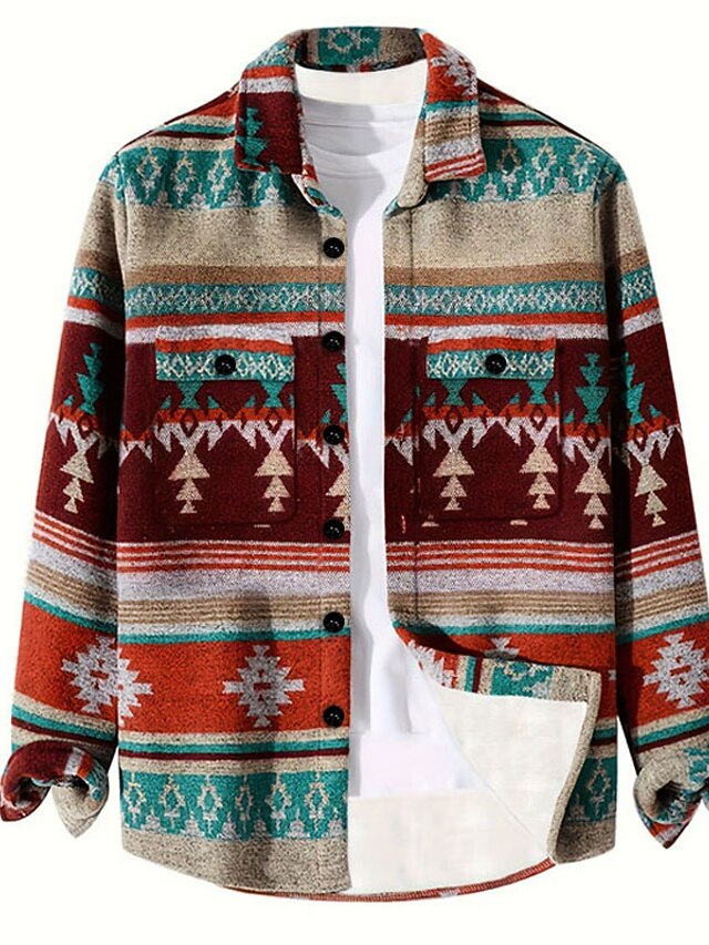 Tribal Géométrie Impression bandana Rétro Vintage Homme Chemise Surchemise Usage quotidien ...