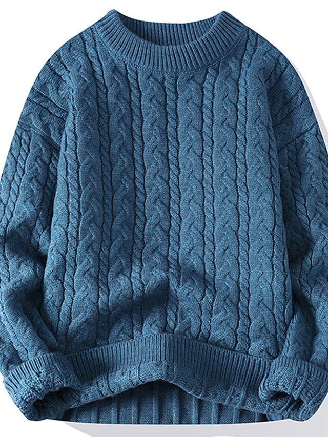 Men's Pullover Sweater Jumper Knit Sweater Ribbed Cable Knit Regular ...