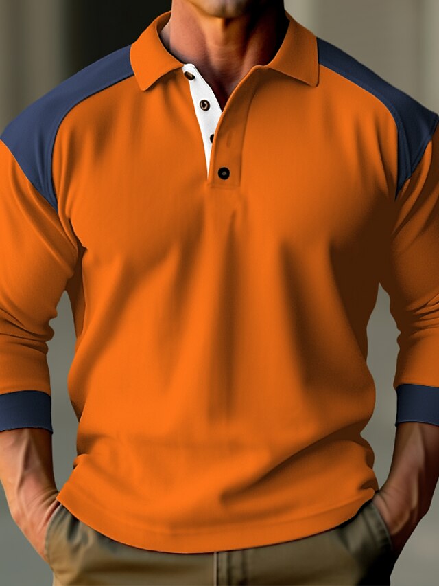 Hombre POLO Polos con botones Casual Festivos Clásico Manga Larga Moda ...