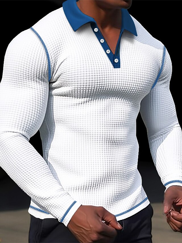 Men's Button Up Polos Polo Shirt Casual Sports Lapel Long Sleeve ...