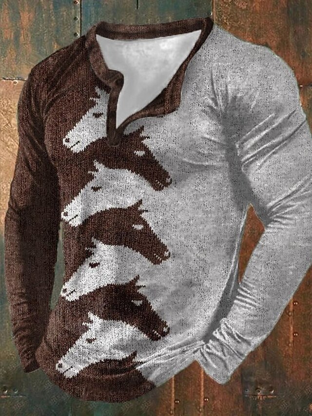 Graphic Animal Caballo Moda Diario Casual Hombre Impresión 3D Henley ...