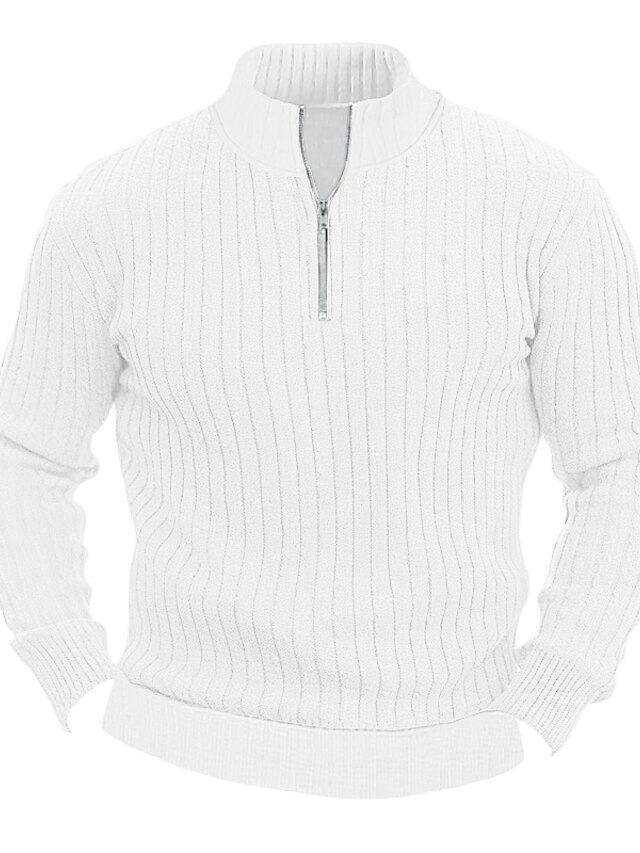 Men's Knitwear Pullover Ribbed Knit Regular Basic Plain Quarter Zip ...