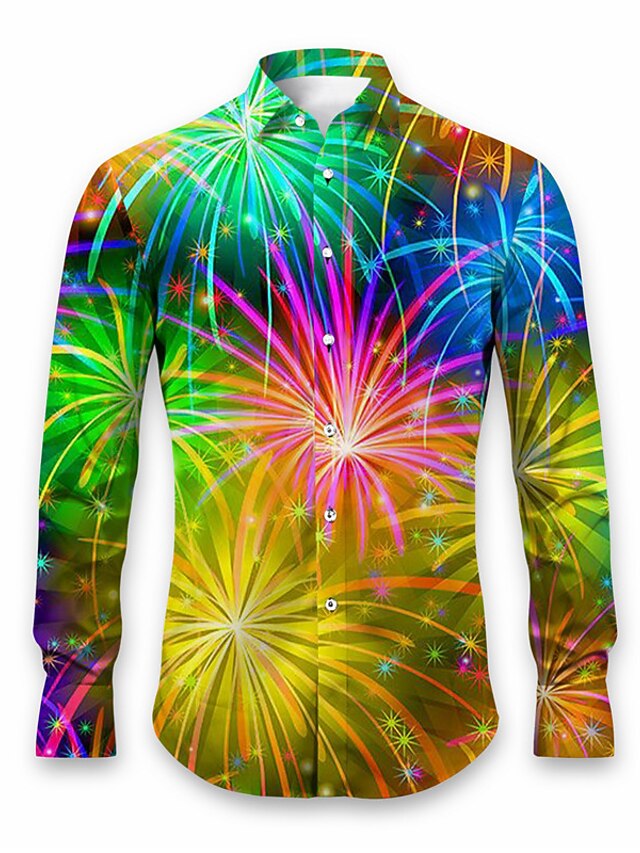 Coloré Abstrait Homme Chemise Usage quotidien Sortie Automne hiver Col rabattu manche longue ...