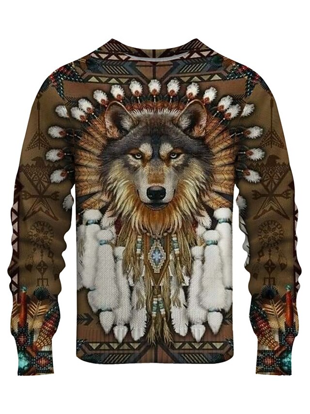 Lobo Retro Antiguo Hombre Estampado Tejido en Punto Suéter de punto ...