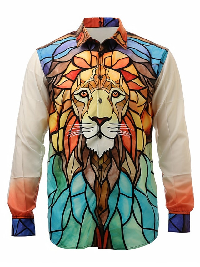 Lion Artistique Abstrait Homme Chemise Usage quotidien Sortie Automne hiver Col rabattu manche ...