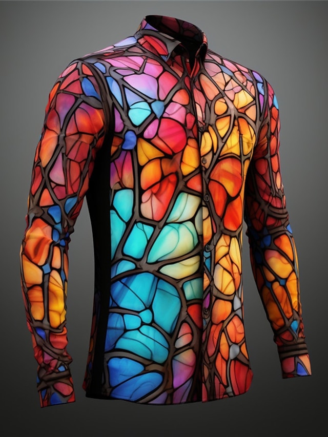 Bloc de couleur Coloré Artistique Homme Chemise Usage quotidien Sortie Automne hiver Col rabattu ...