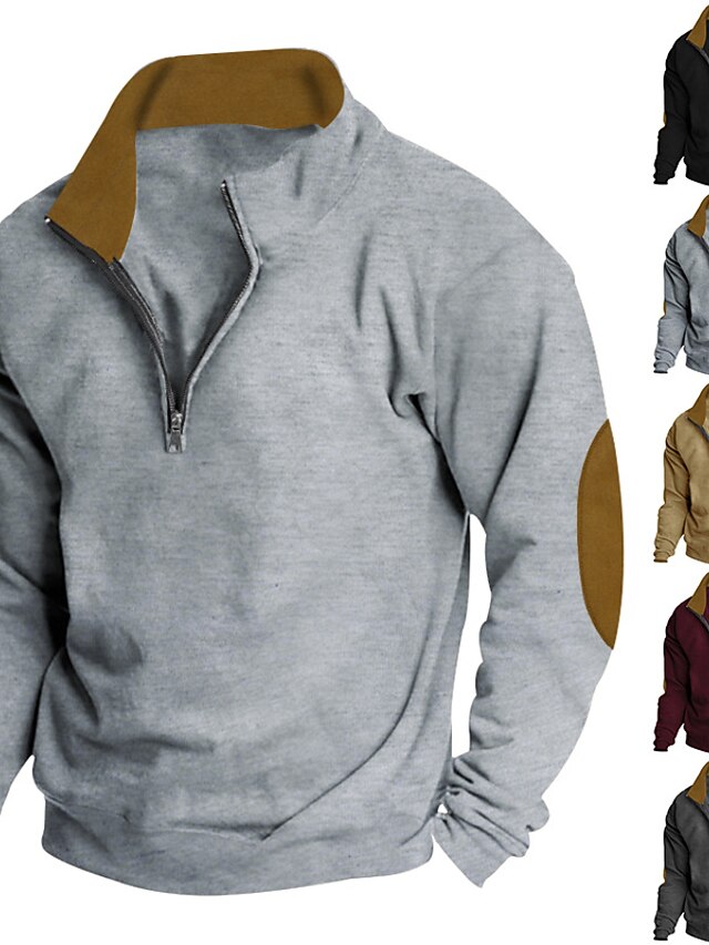 Men's Sweatshirt Quarter Zip Sweatshirt Black Wine Camel Light Grey ...