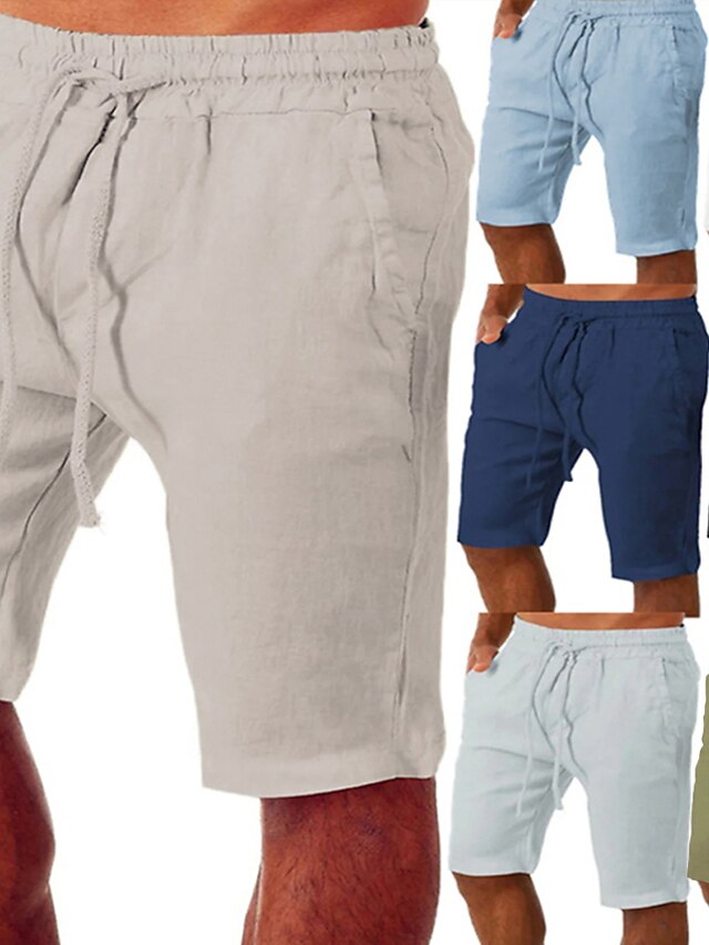 Homme Short en lin Short d'été Poche Cordon Taille elastique Plein ...