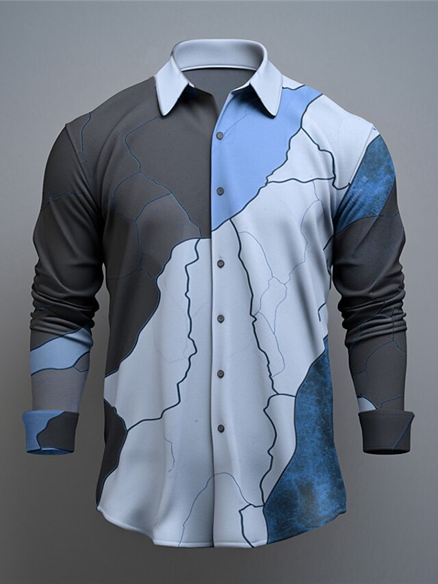 Bloc de couleur Abstrait Homme Chemise Usage quotidien Sortie Automne hiver Col rabattu manche ...