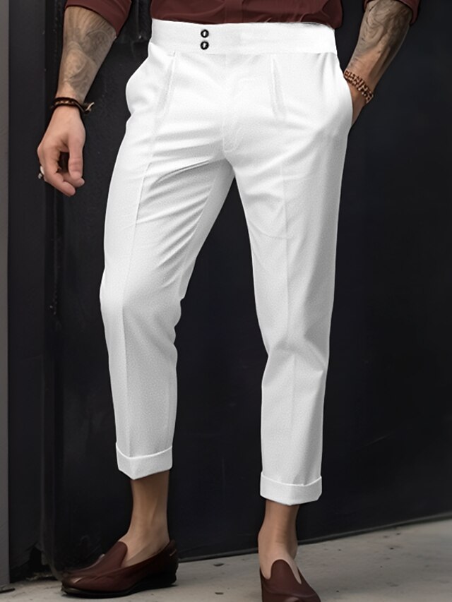 Men's Dress Pants Trousers Suit Pants Gurkha Pants Button Front Pocket ...