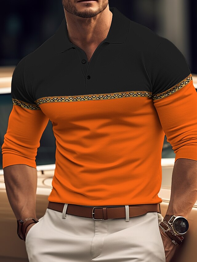 Men's Polo Shirt Button Up Polos Casual Sports Lapel Long Sleeve ...