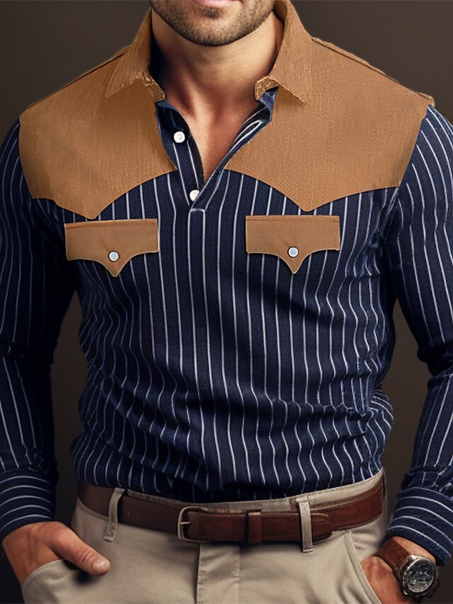 Hombre POLO Polos con botones Casual Deportes Diseño Manga Larga Moda ...