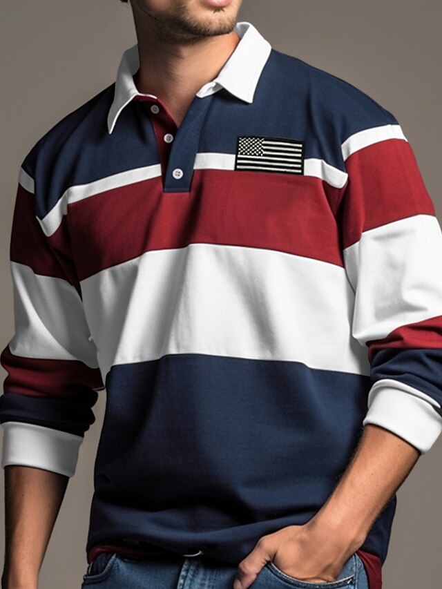 Men's Polo Shirt Button Up Polos Casual Sports Lapel Long Sleeve ...