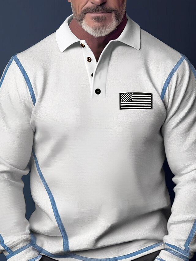 Men's Polo Shirt Button Up Polos Casual Sports Lapel Long Sleeve ...