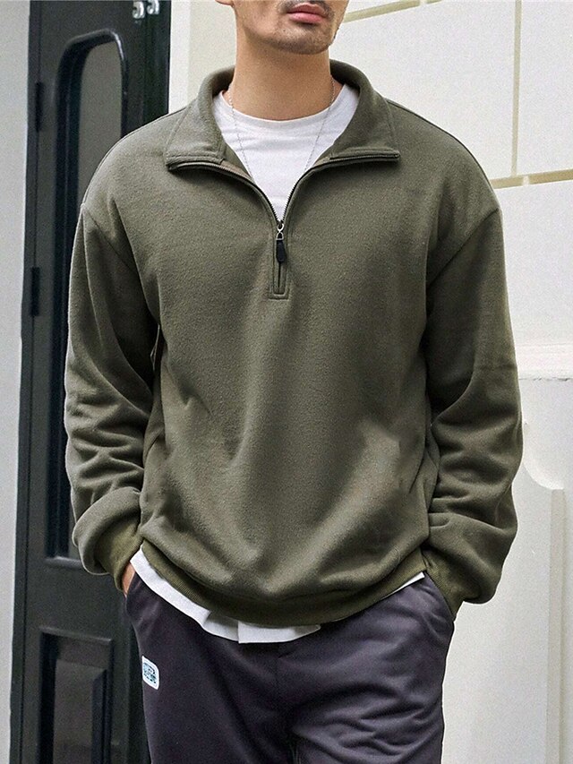 Men's Sweatshirt Quarter Zip Sweatshirt Army Green Half Zip Plain ...
