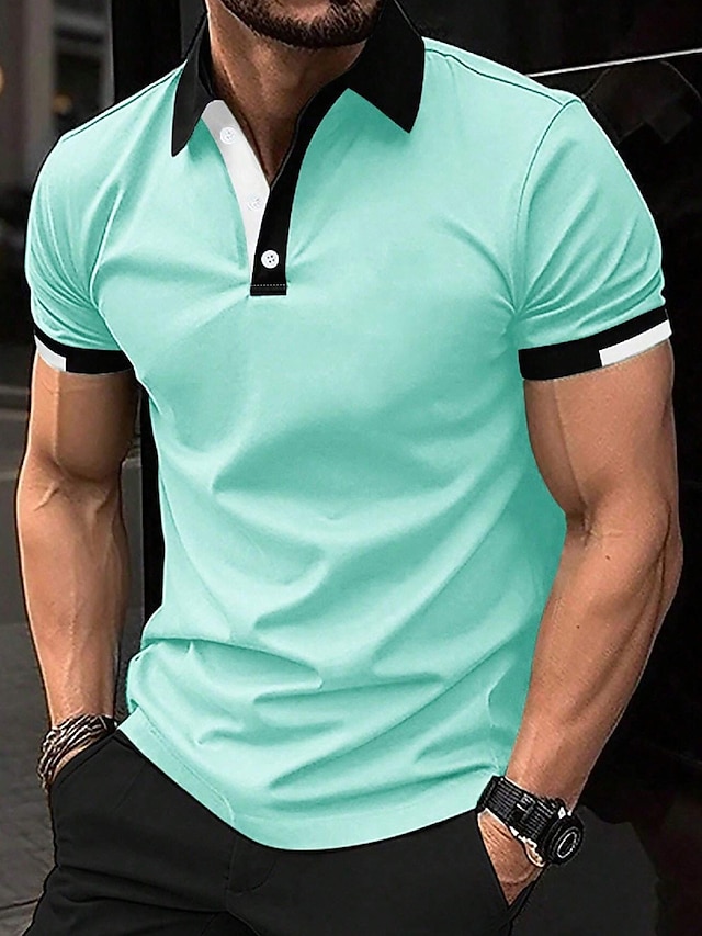Men's Button Up Polos Golf Shirt Casual Holiday Ribbed Polo Collar ...